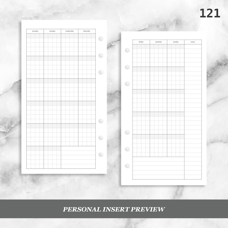 PRINTED 121: Standard Grid Monthly Mo2p CHOOSE SIZE - Etsy