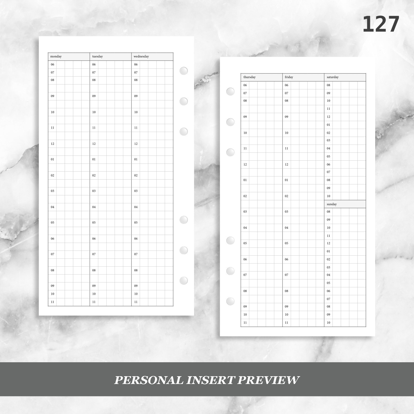 PRINTED 127: Vertical Weekly Timed Schedule Grid Columns Wo2p - Etsy