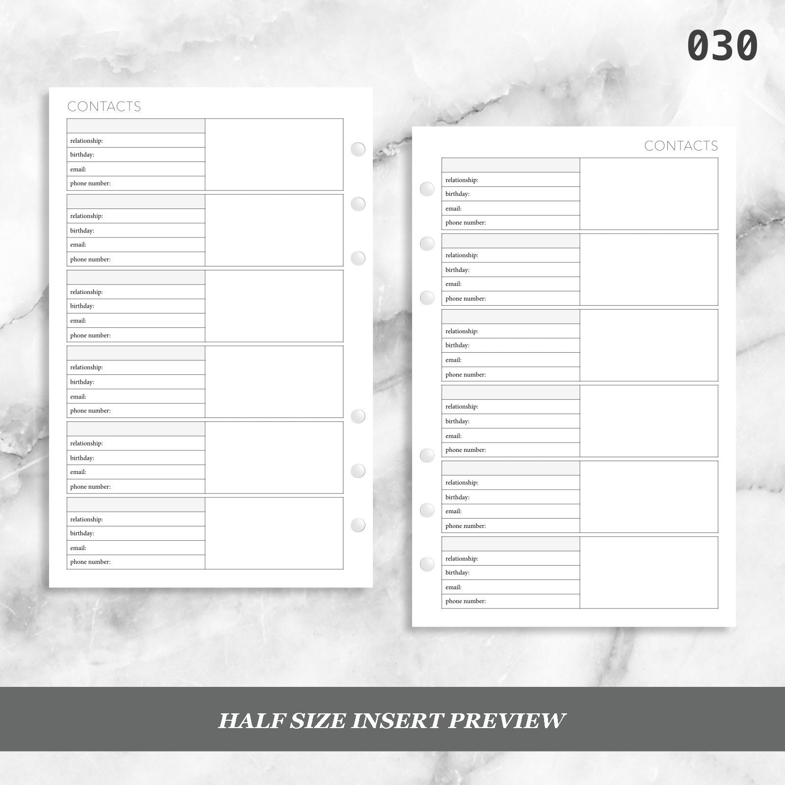 PRINTED 030: Contacts CHOOSE SIZE | Etsy
