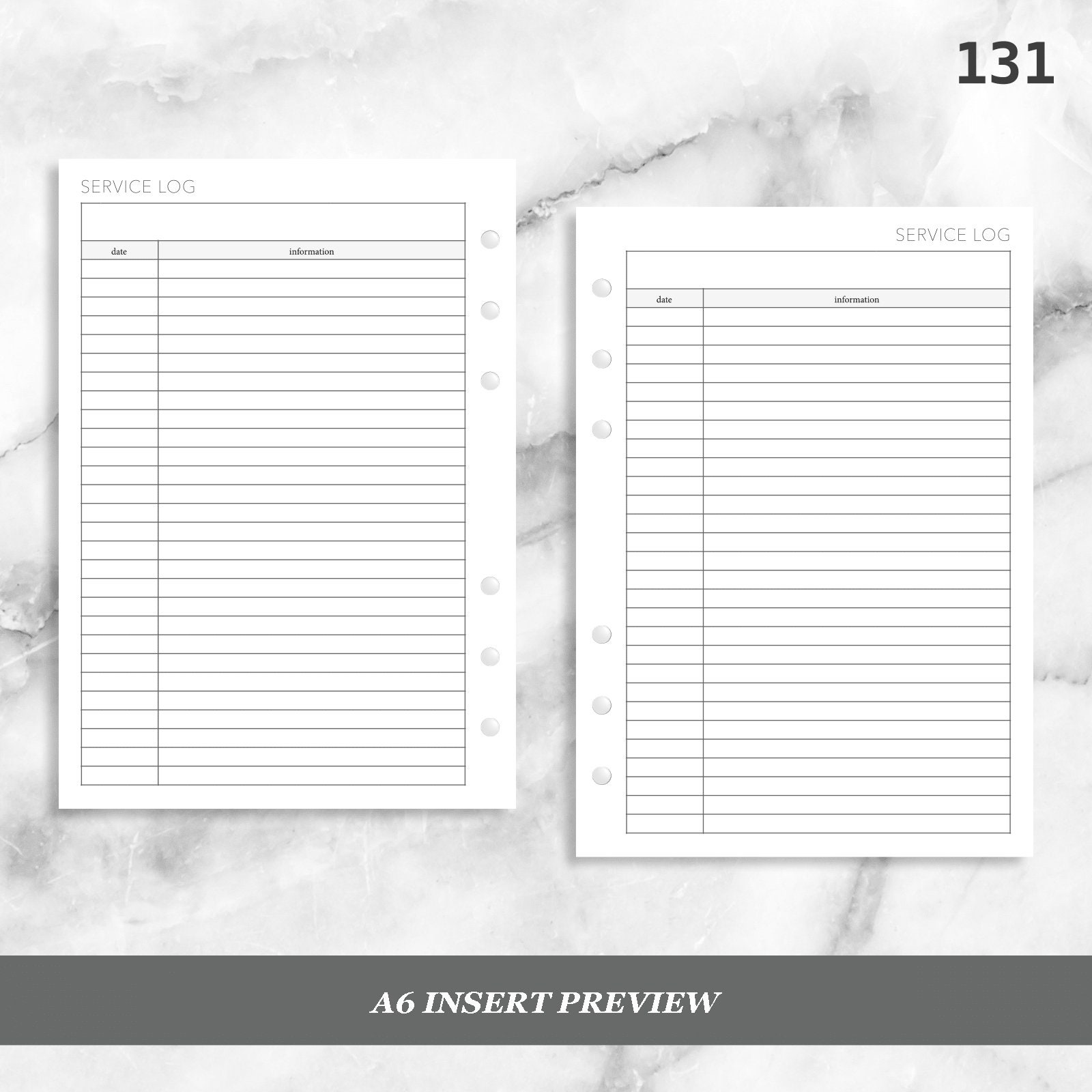 PRINTED 131: Service Log CHOOSE SIZE - Etsy