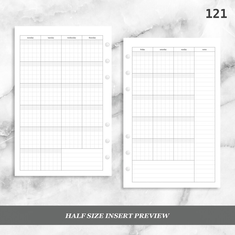 PRINTED 121: Standard Grid Monthly Mo2p CHOOSE SIZE - Etsy