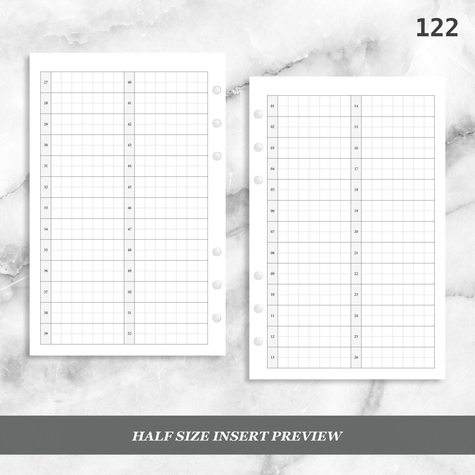 PRINTED 122: 52 Weeks Grid CHOOSE SIZE - Etsy