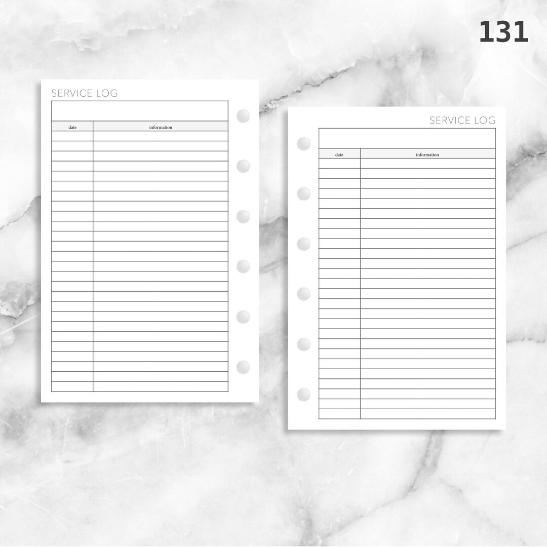 PRINTED 131: Service Log CHOOSE SIZE - Etsy