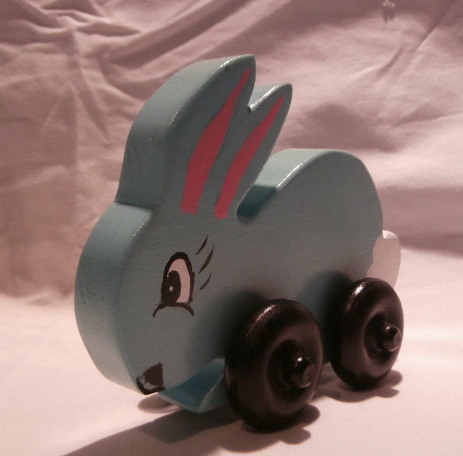 Rabbit on Wheels, Wooden Toy, Push Pull, Wood, Animal, Rolls on Floor ...