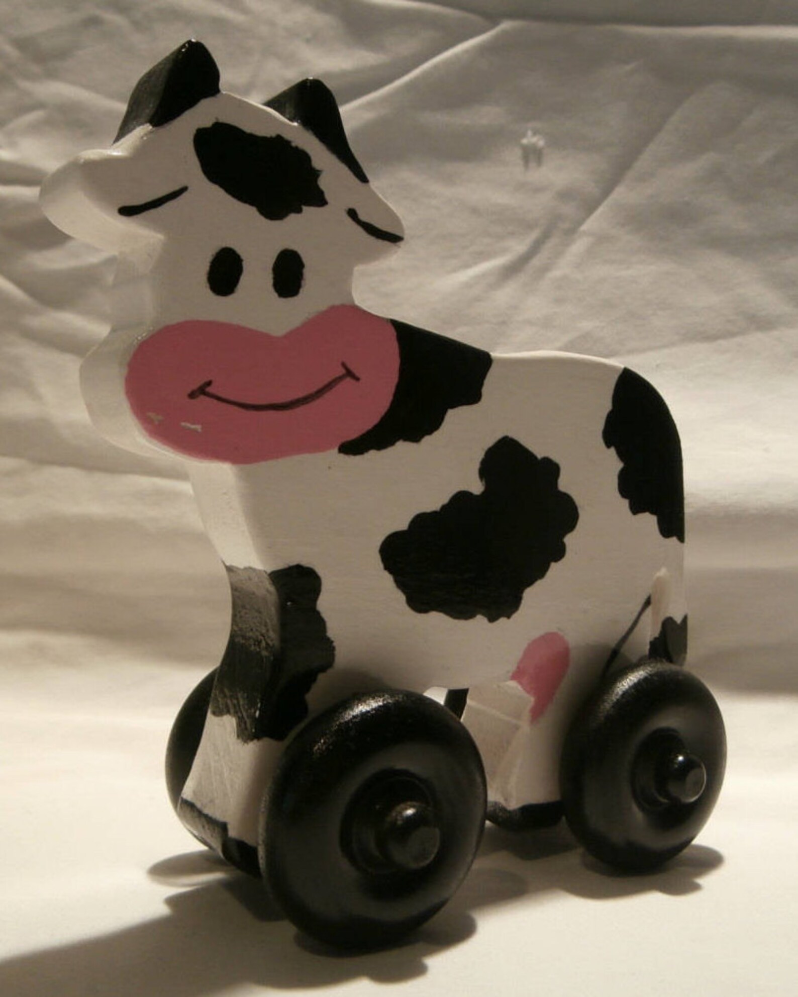 Wooden Toy Cow,on Wheels, Farm Animal, Wood Toys,todler, Roll on the ...