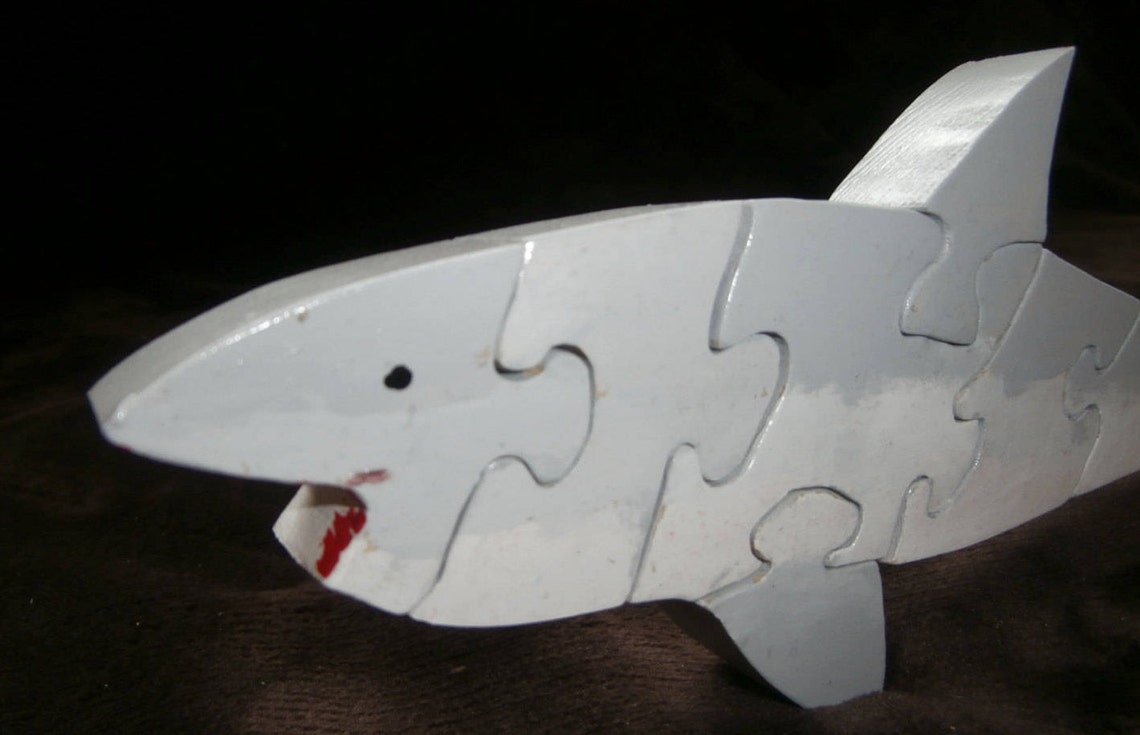 Great White Shark Jigsaw Puzzle, Shark, Wood Shark Puzzle, Wooden Fish ...