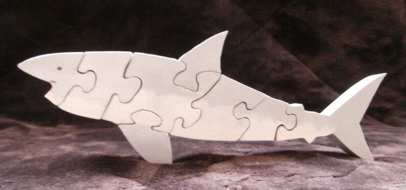 Great White Shark Jigsaw Puzzle, Shark, Wood Shark Puzzle, Wooden Fish ...