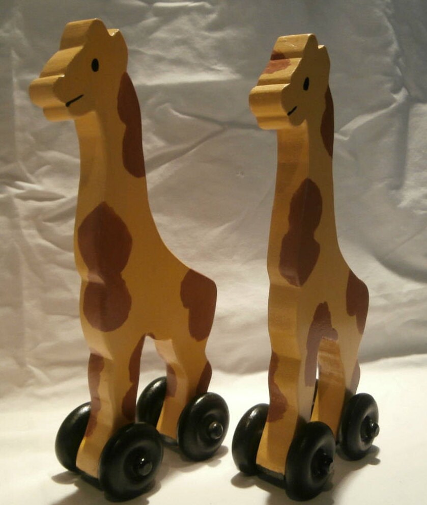 Wooden Giraffe ,wood Toy, Push Pull, Wheeled,todder,roll on Floor ...