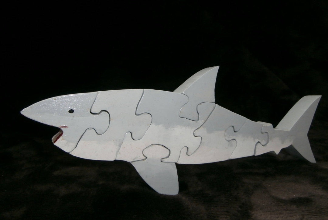 Great White Shark Jigsaw Puzzle, Shark, Wood Shark Puzzle, Wooden Fish ...