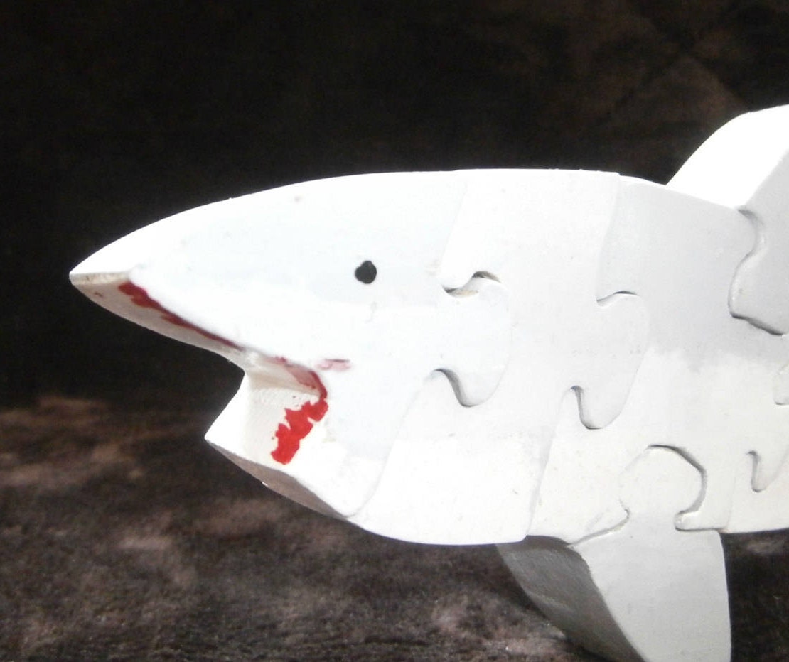 Great White Shark Jigsaw Puzzle, Shark, Wood Shark Puzzle, Wooden Fish ...