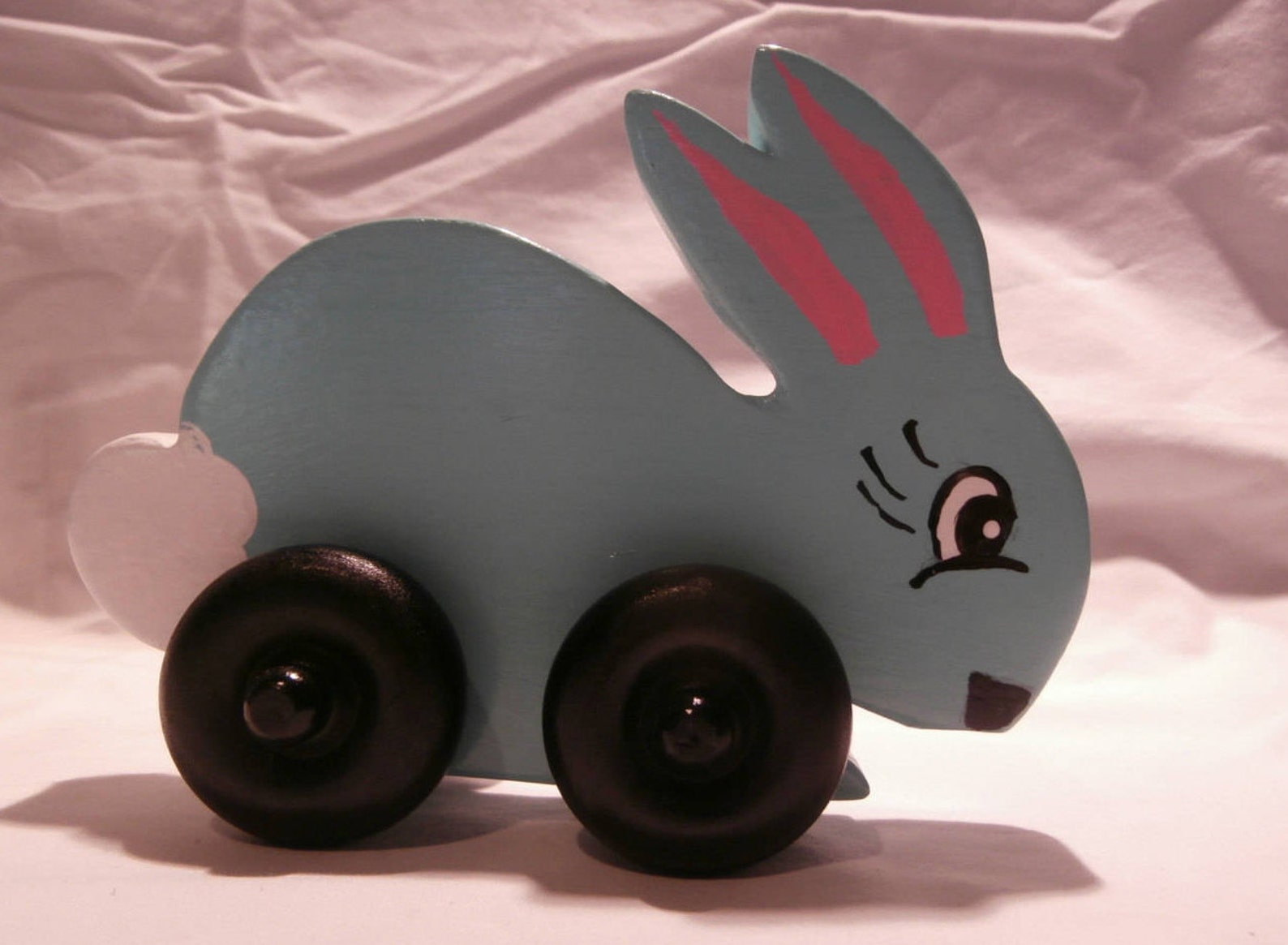 Rabbit on Wheels, Wooden Toy, Push Pull, Wood, Animal, Rolls on Floor ...