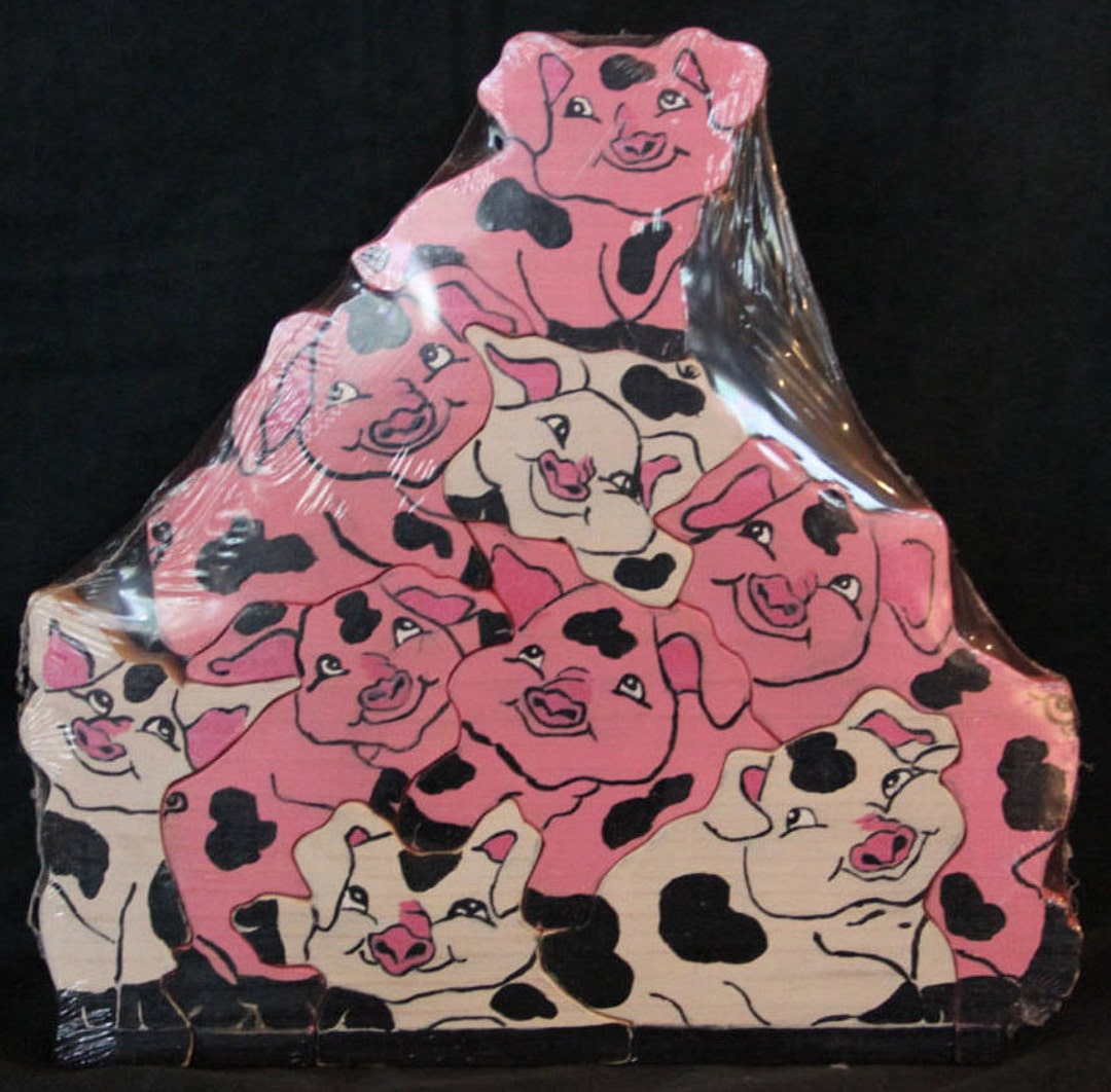Pig Stacker Wooden Puzzle, Stands up ,farm, Piggy, Toy, Fun for ...