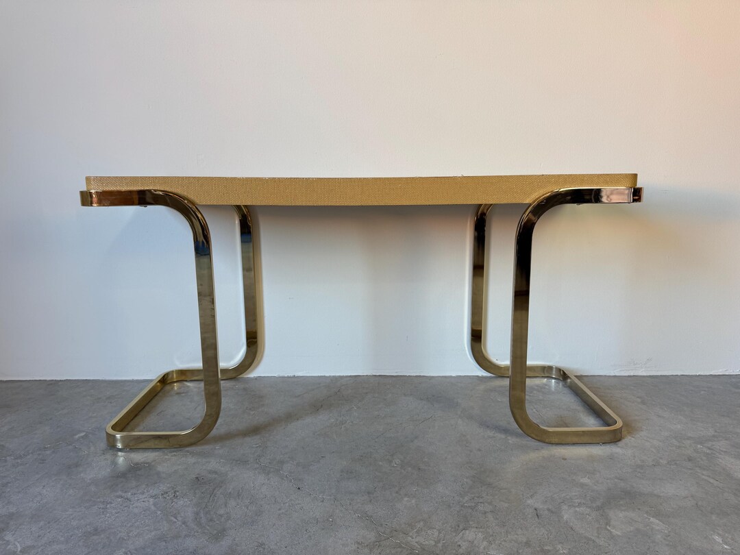 1980's Postmodern Beige Grasscloth and Brass Legs Sofá Consolé Table - Etsy