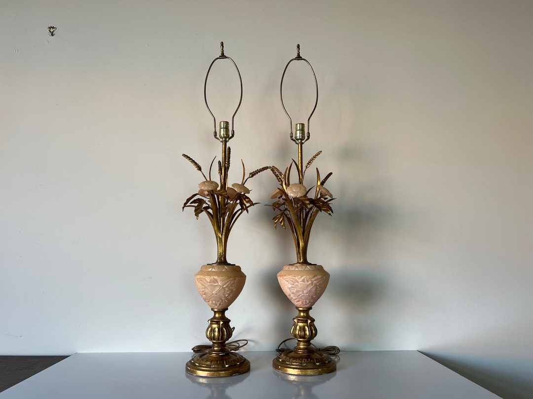 Italian Hollywood Regency Carved Marble Sheaf- of -wheat Table Lamps ...