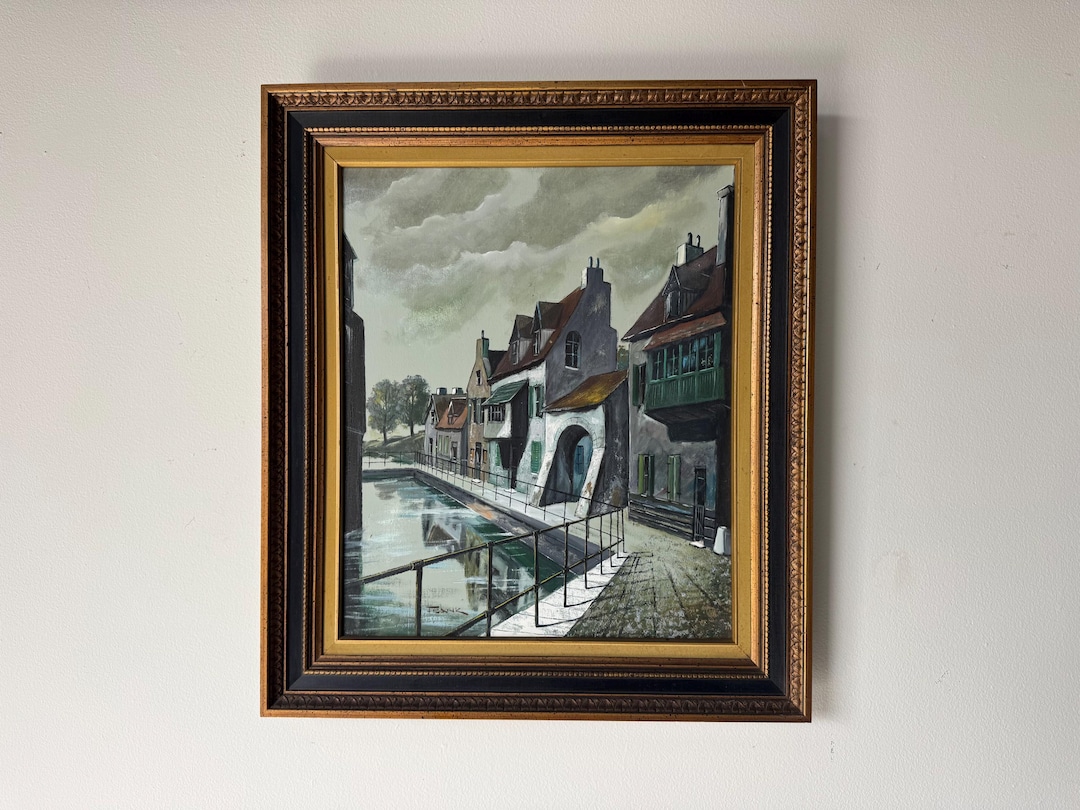1960’s Frank European Town Landscape Scene Oil on Canvas Painting ...