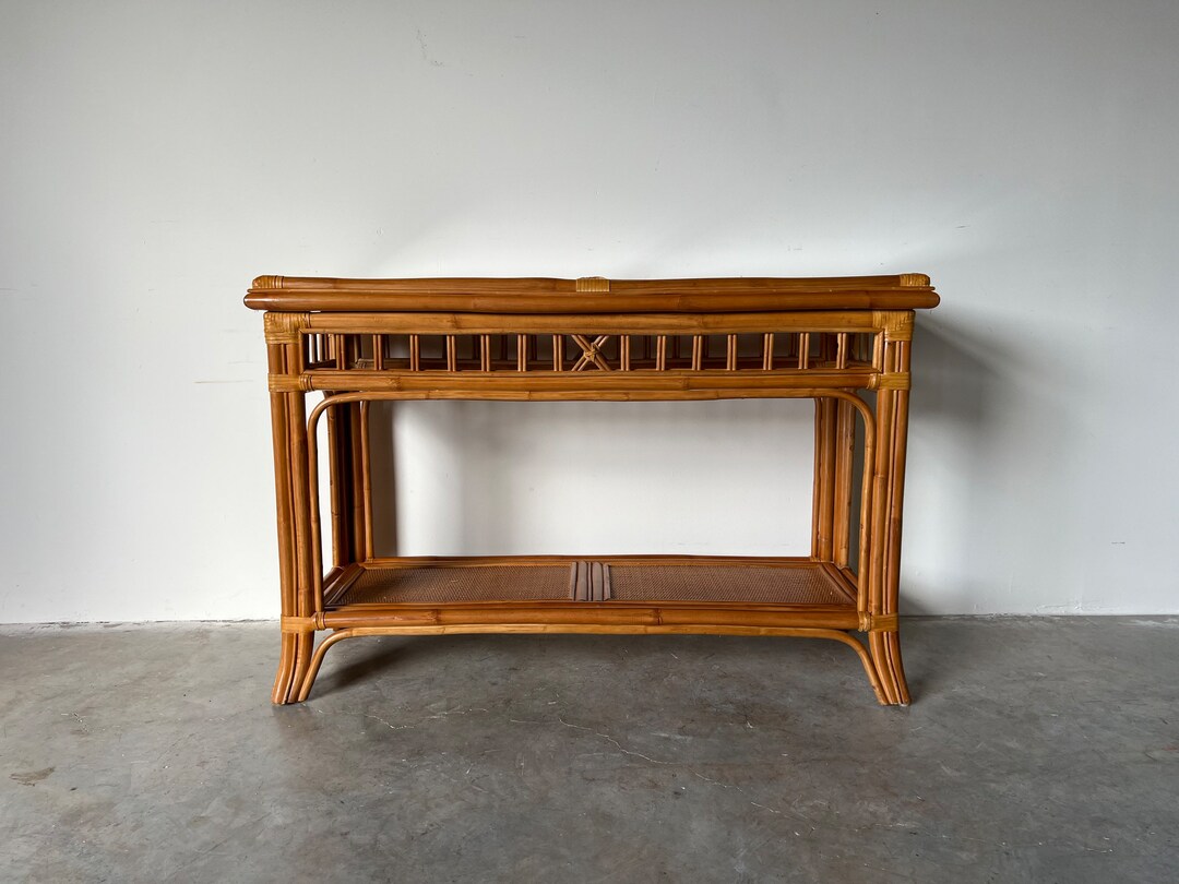 Vintage Two - Tier Rattan and Leather Console Table - Etsy