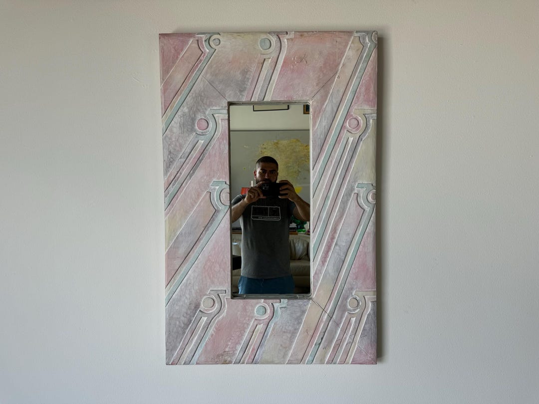 80's Postmodern Hand Carved Wood Geometric Pattern Wall Mirror - Etsy