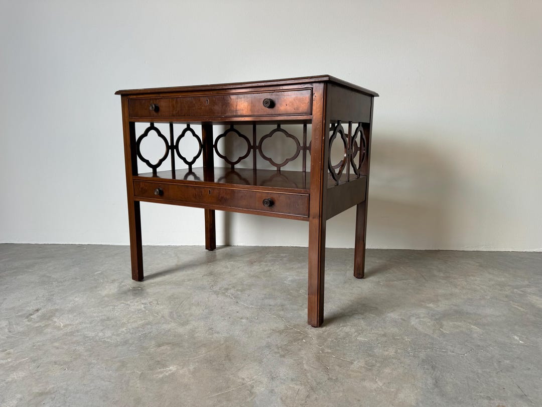 1960's Hollywood Regency Chinoiserie Pecan Burl Two- Tier Nightstand ...