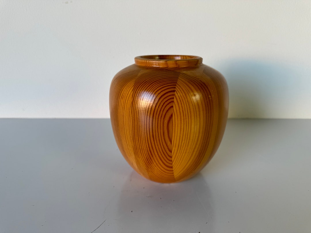 Vintage Hand Turned Pine Wood Vase - Etsy