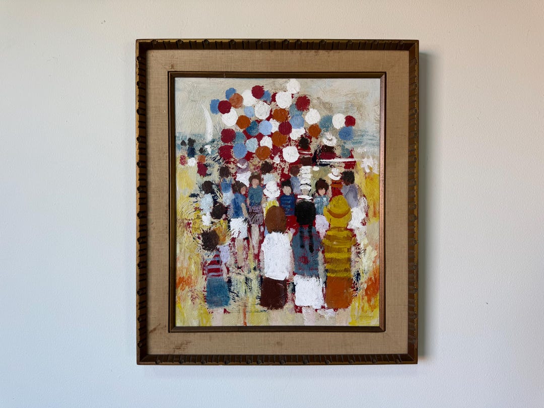 1970’s Willering Epko–style “kids With Balloons” Oil on Canvas Painting ...