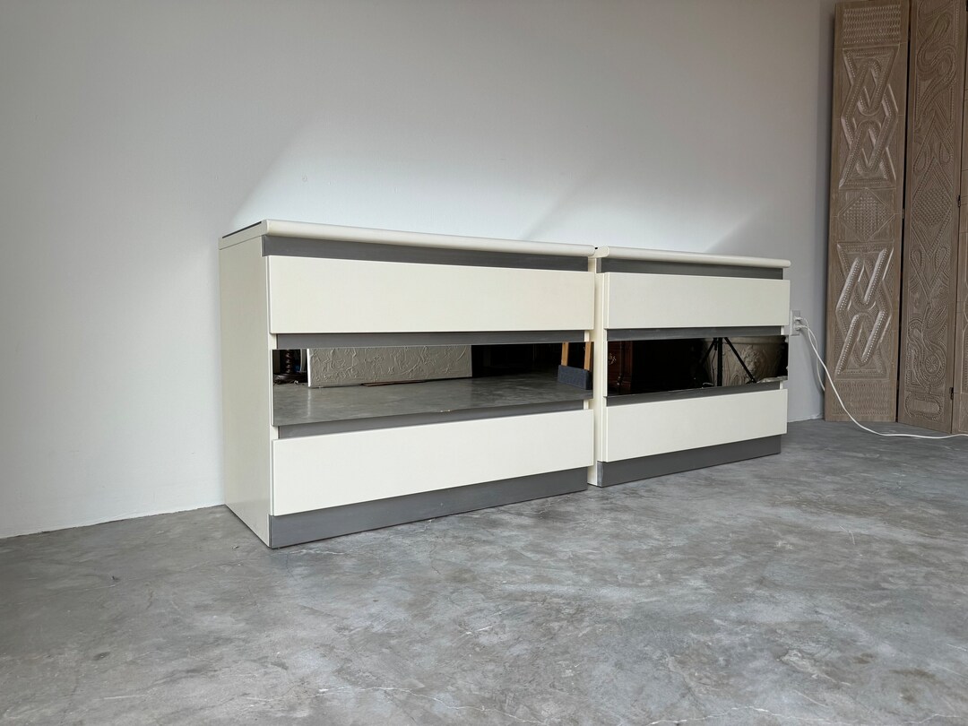1980's Post-modern Lacquered White Nightstands by Roger Rougier - A ...
