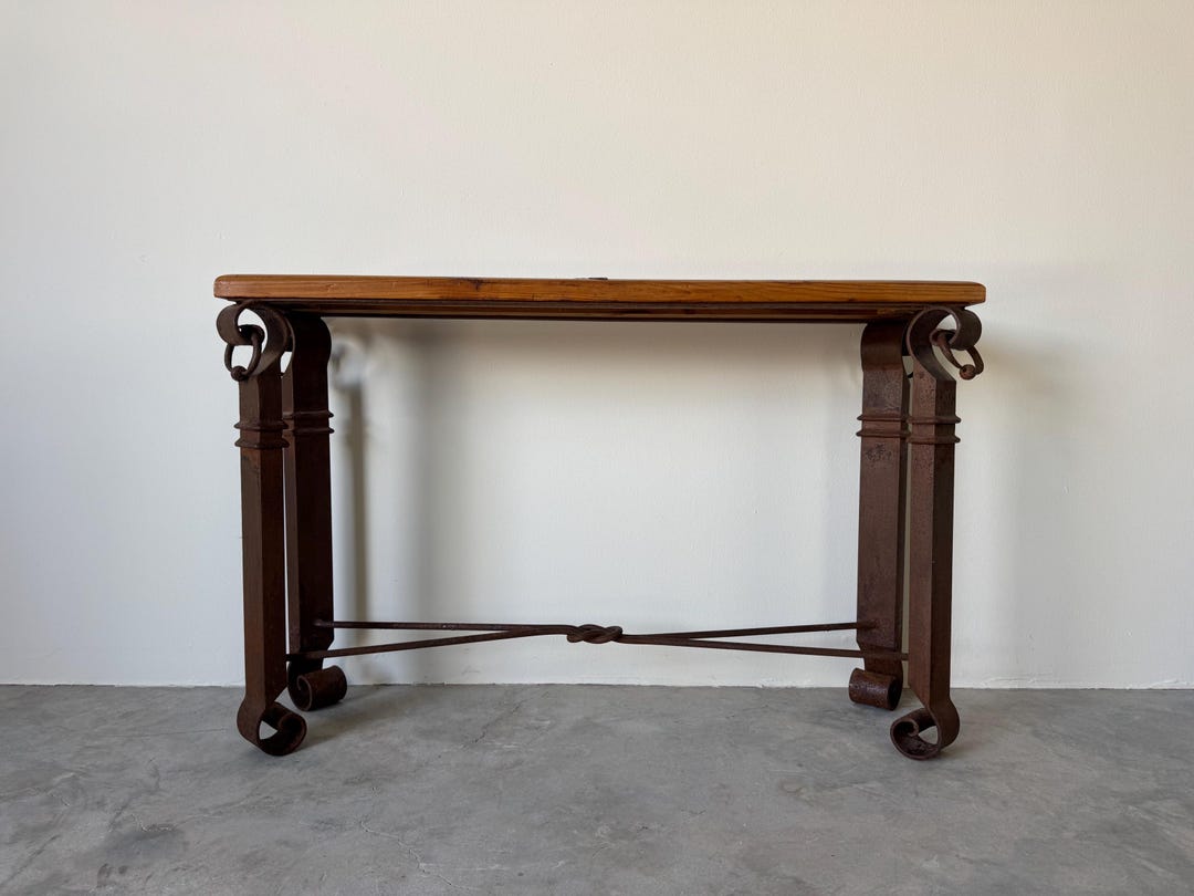 Vintage Mexican Primitive - Style Hand-forged Brutalist Metal and Pine ...