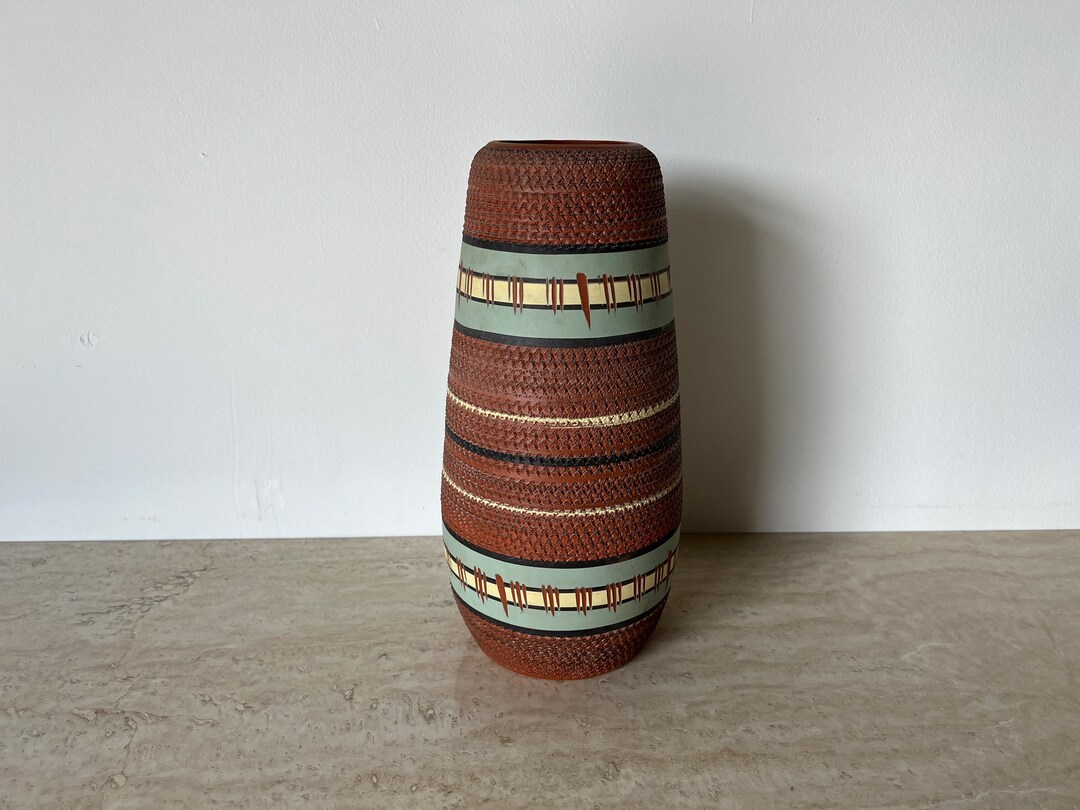 Vintage Art Hand Incised Pottery Vase, Signed - Etsy