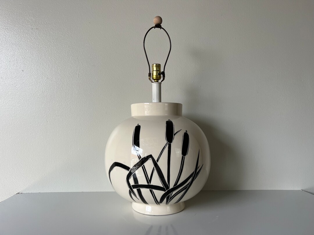 Vintage Tropical Hand Painted Cattail Motif Ceramic Table Lamp - Etsy