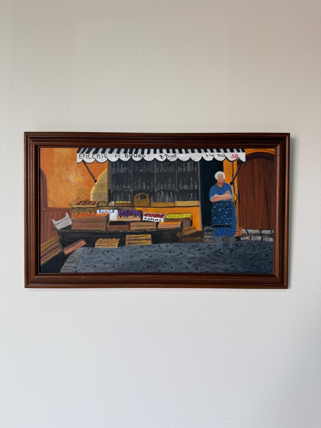 1980's M.gaylord Folk Art Impressionist Woman at Grocery Store Oil on ...