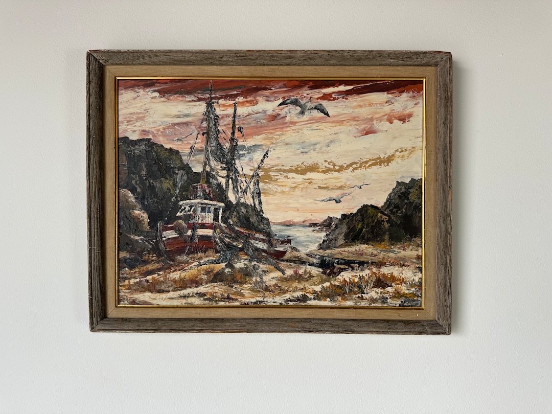 1960's Dick Menley Fishing Boat Landscape Oil Painting - Etsy