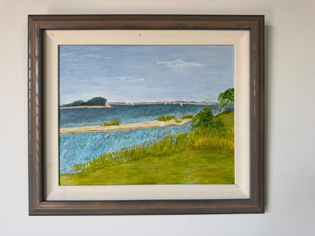 Vintage Impressionist Lake Landscape Oil on Canvas Painting, Wood ...