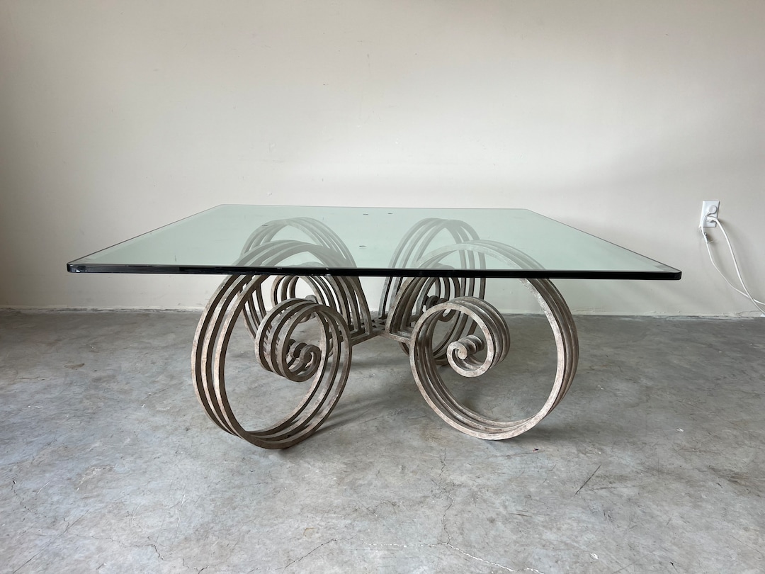 80's Postmodern Spiral Scrolled Iron Square Coffee Table - Etsy