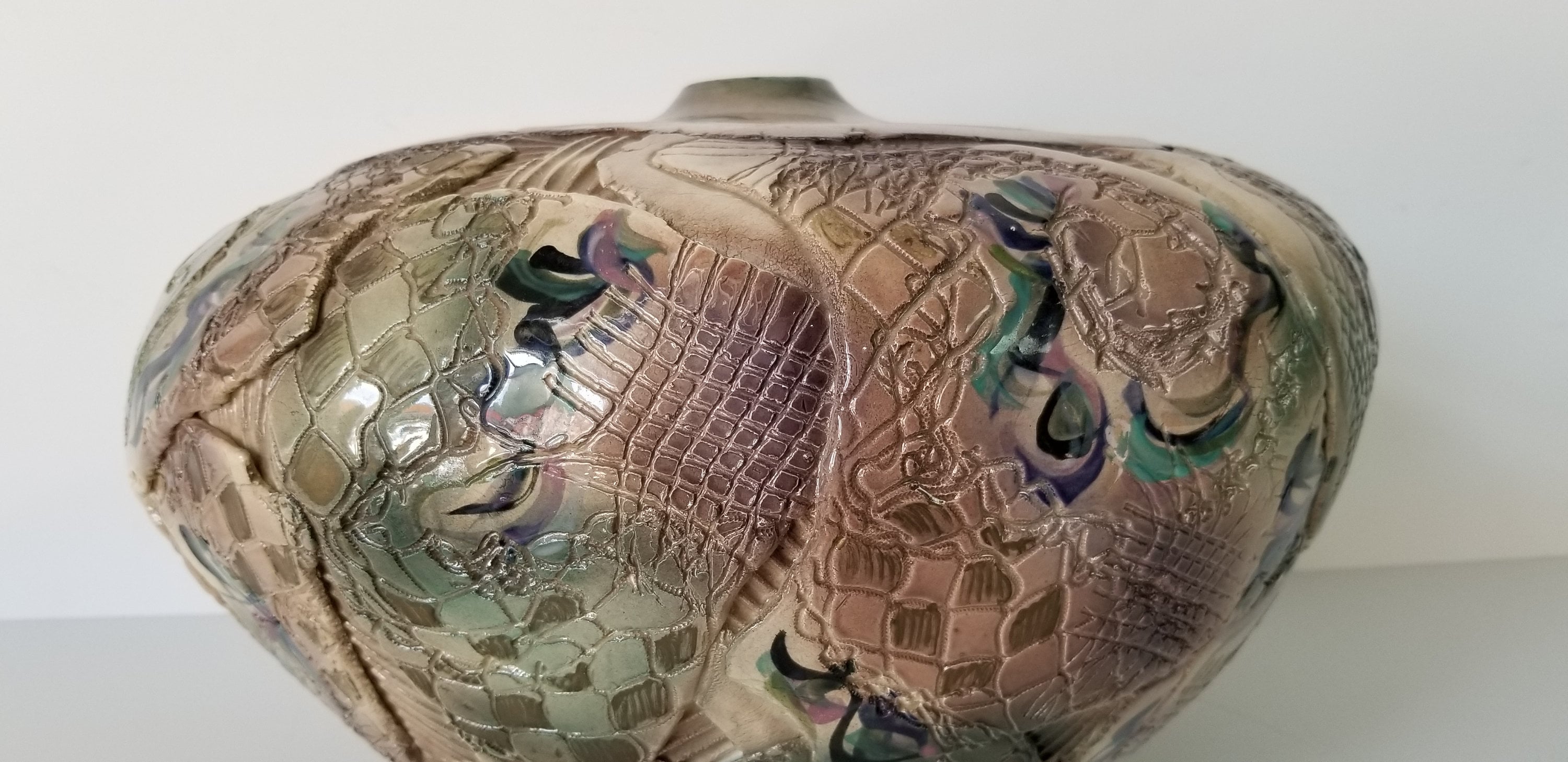 1980s Gail Markiewicz Brutalist Texture Art Patchwork Decorative Vase ...