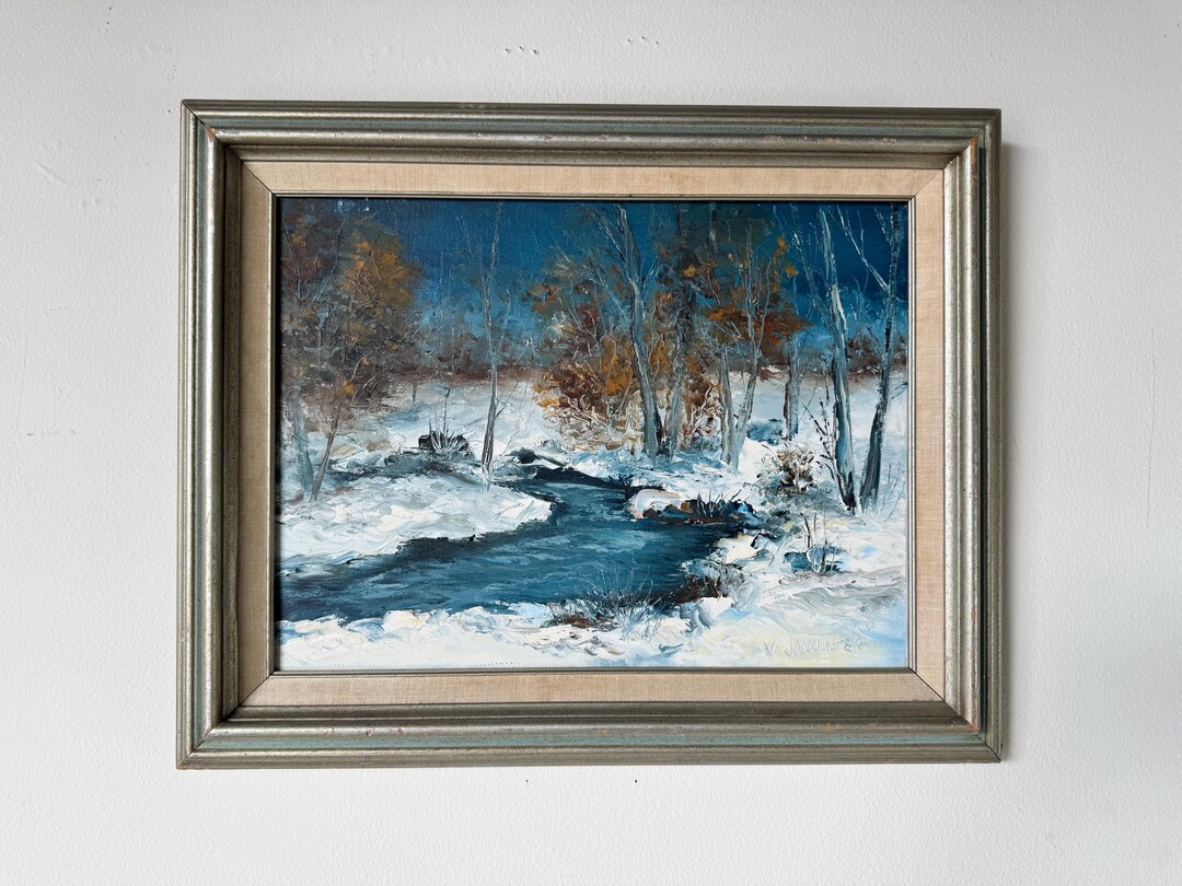 1980's Vintage V. Janousek Impressionist Winter Landscape Oil Painting ...