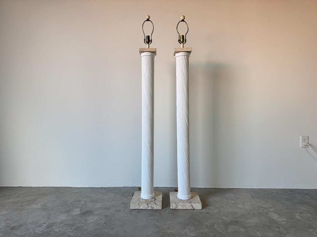 1980s Vintage Faux Pencil Reed Plaster Floor Lamps With Coral Stone ...