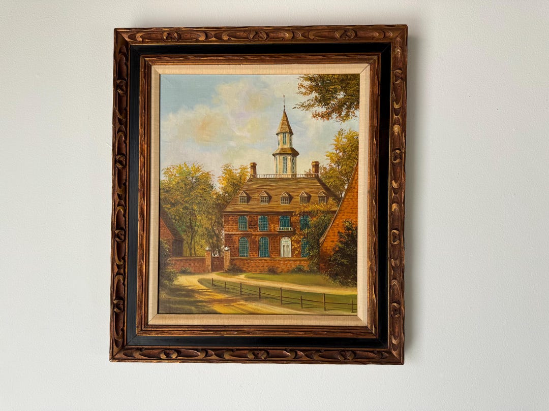 1970's Vintage Colonial Architecture in Autumn Light Landscape Oil ...