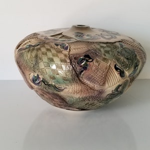 1980s Gail Markiewicz Brutalist Texture Art Patchwork Decorative Vase ...