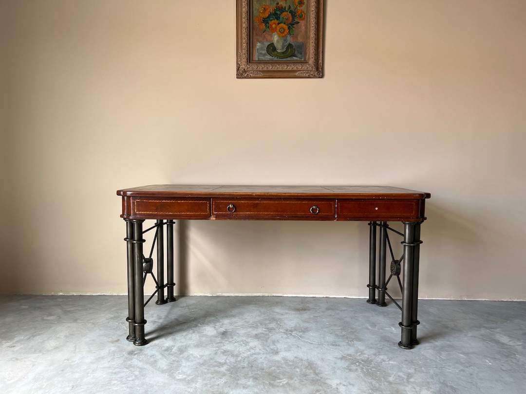Maitland Smith Leather & Metal Base Writing Desk - Etsy