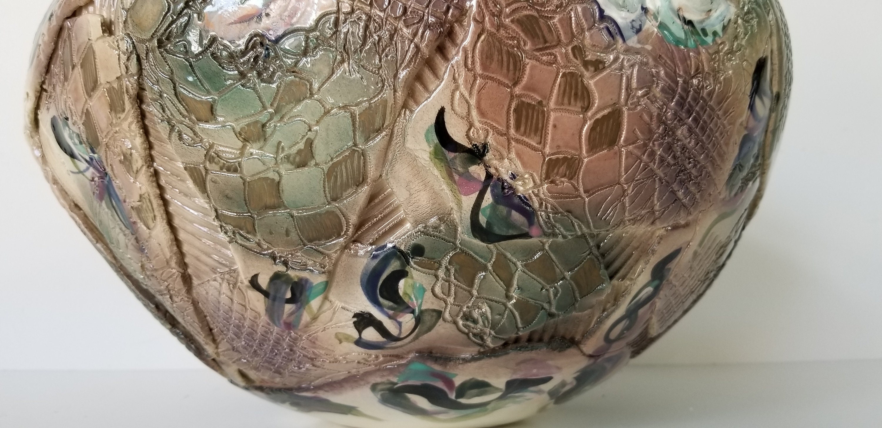 1980s Gail Markiewicz Brutalist Texture Art Patchwork Decorative Vase ...