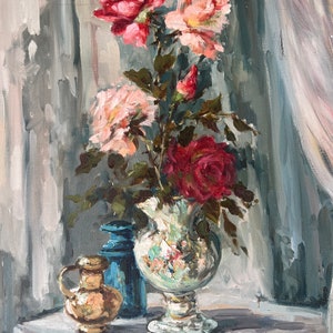 70's Elena Fabiani (livorno 1937 ) Still Life Oil on Canvas Painting ...