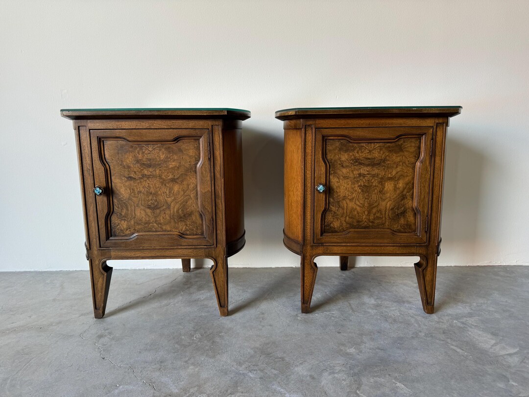 A Pair of Harold Schwartz for Romweber Demilune Pecan End Tables or ...