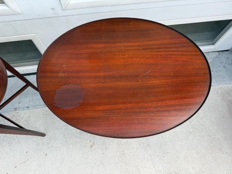 Pair of Vintage Wooden Oval Side Tables - Mahogany Finish - Etsy