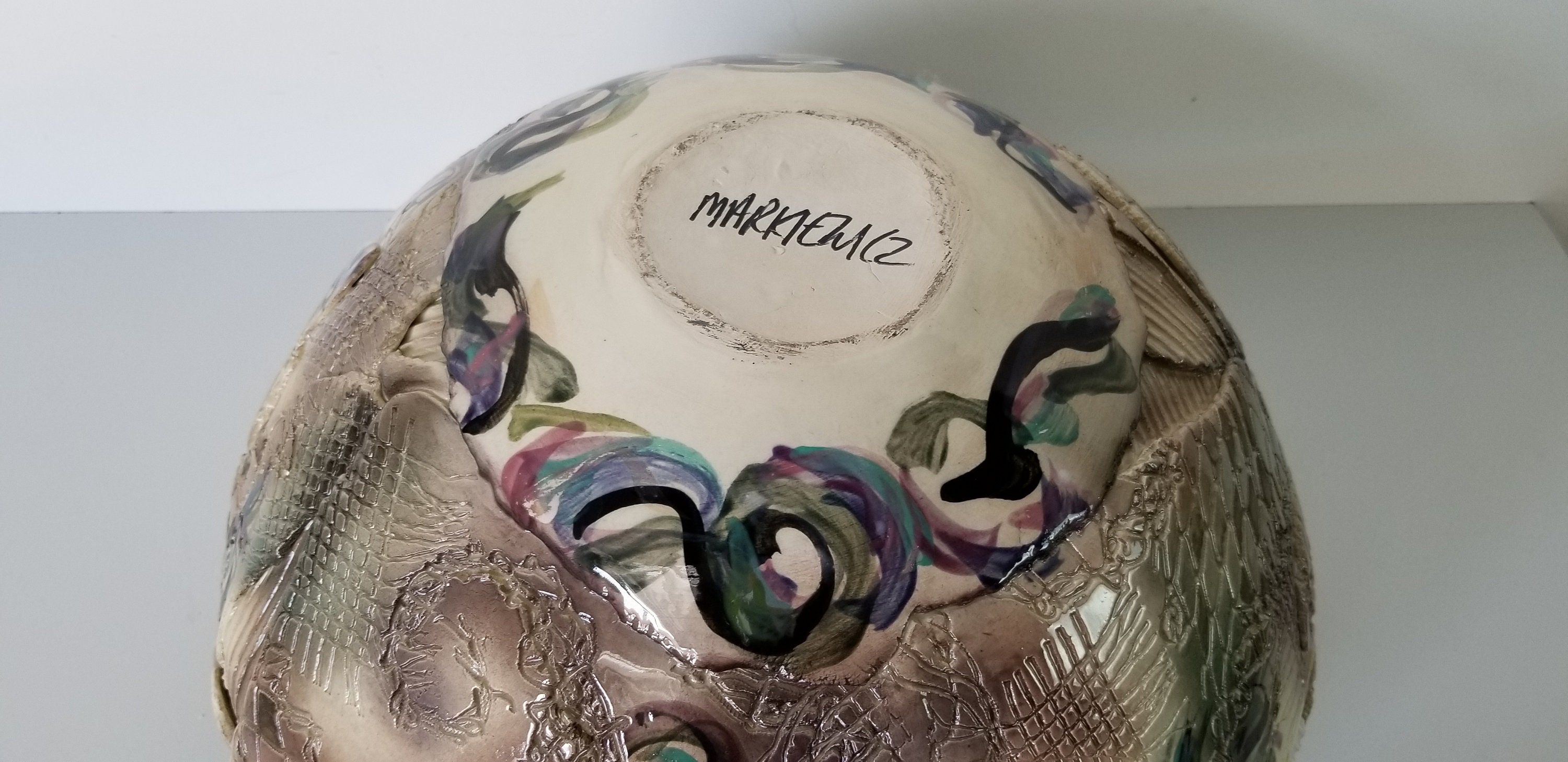 1980s Gail Markiewicz Brutalist Texture Art Patchwork Decorative Vase ...