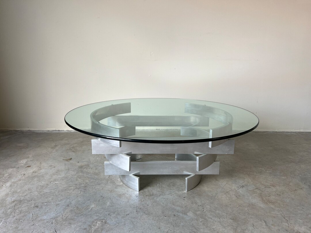 Paul Mayen Style Stacked Aluminum & Glass Top Cocktail Table - Etsy