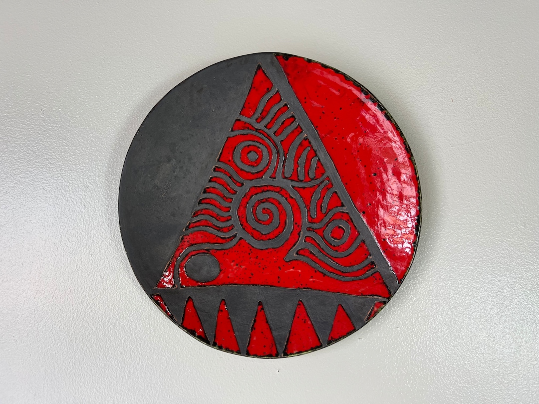 Mid-century Danish Modern Black and Red Pottery Wall Plate, Signed - Etsy