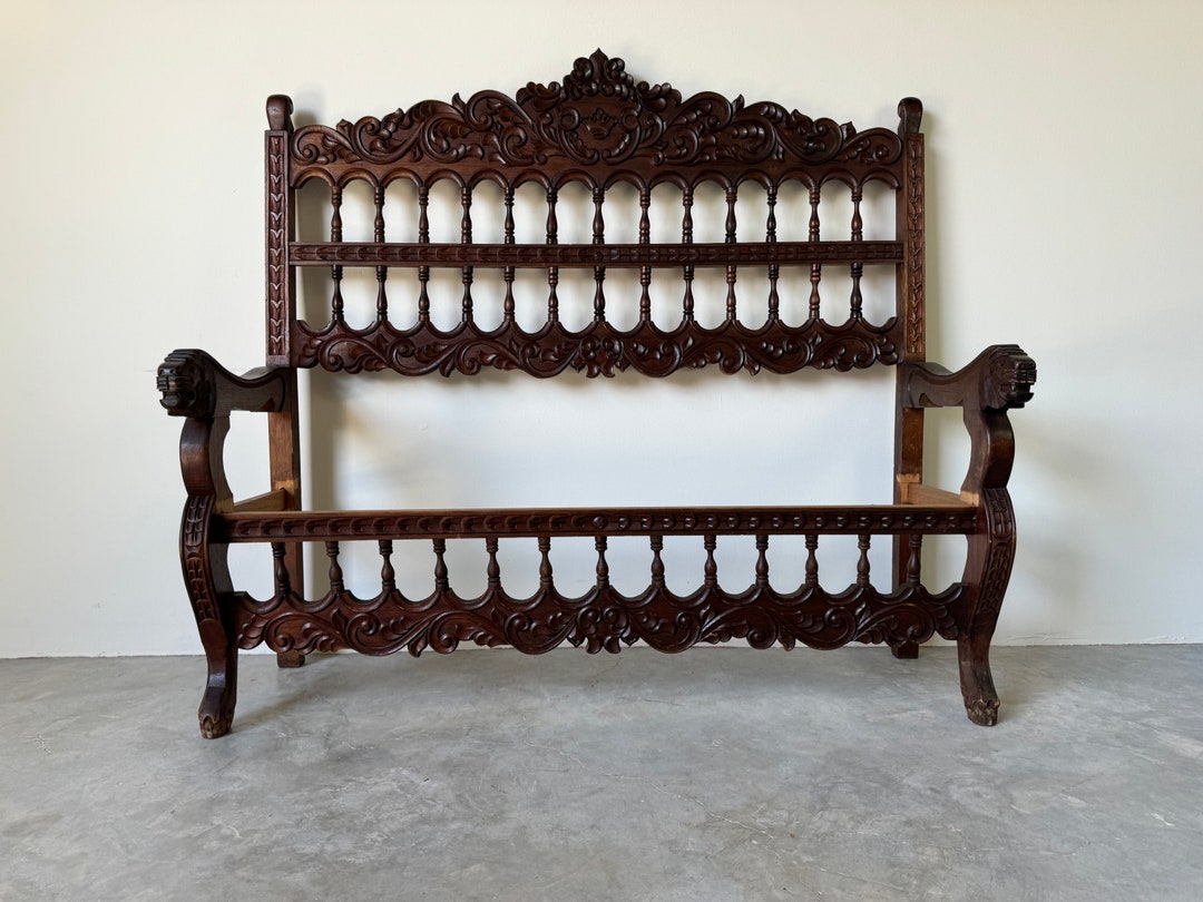 Vintage Spanish Colonial - Style Carved Mahogany Wood Hall Bench - Etsy