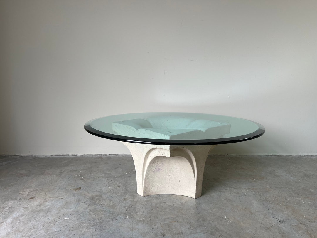 80' S Postmodern Sculptural Plaster Coffee Table W/ Glass Top - Etsy