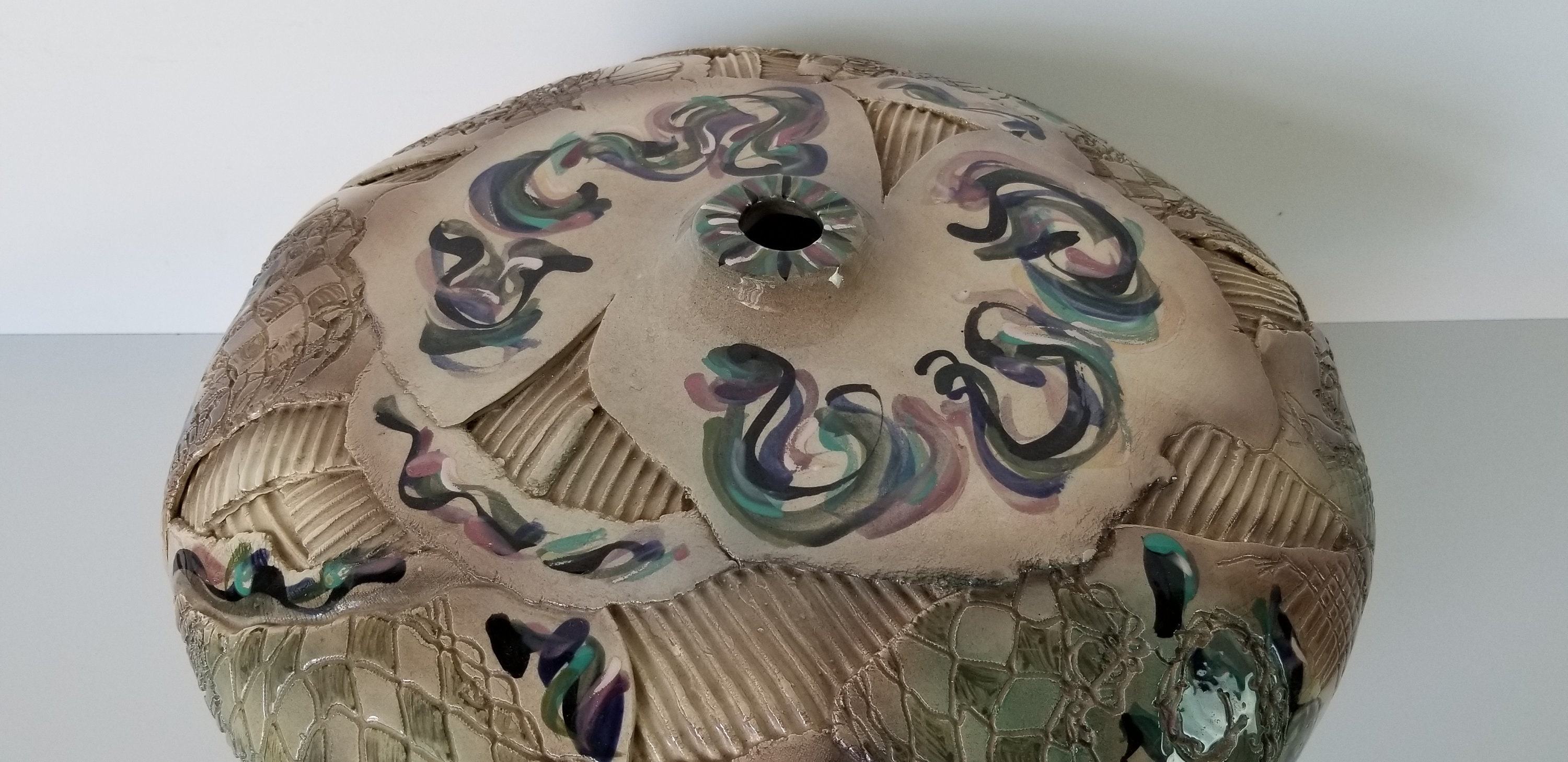 1980s Gail Markiewicz Brutalist Texture Art Patchwork Decorative Vase ...