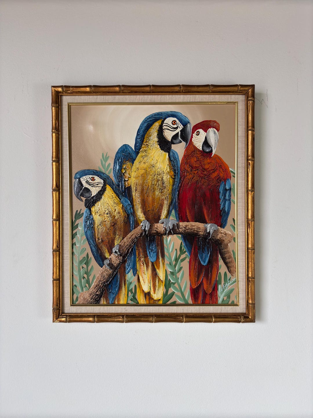 Vintage Frank Walcutt Tropical Parrots on Branch Acrylic on Canvas ...