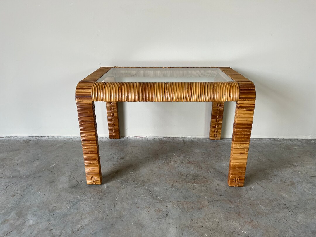 Vintage Bielecky Brothers - Style Rattan Wrapped Side Table - Etsy